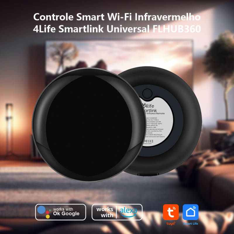 Controle 4life Smart Wi-Fi Infravermelho Smartlink Universal FLHUB360 / 2.4GHz Compatível com ...