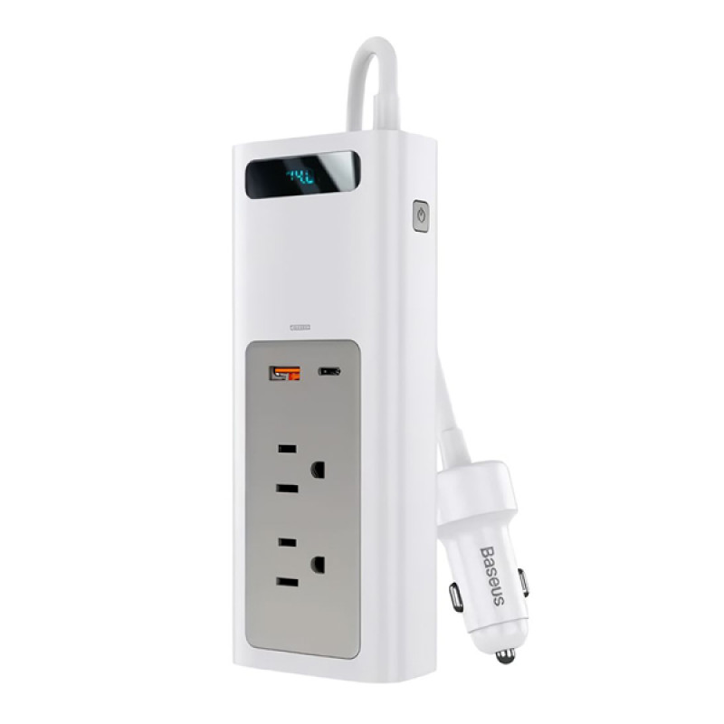 Inversor De Voltagem Para Carro Baseus 150 W (BS-CI15-1) USB-A / USB-C / 2 Tomadas / 110V - Branco