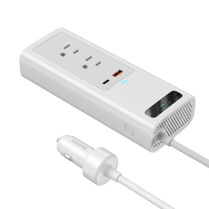 Inversor De Voltagem Para Carro Baseus 150 W (BS-CI15-1) USB-A / USB-C / 2 Tomadas / 110V - Branco