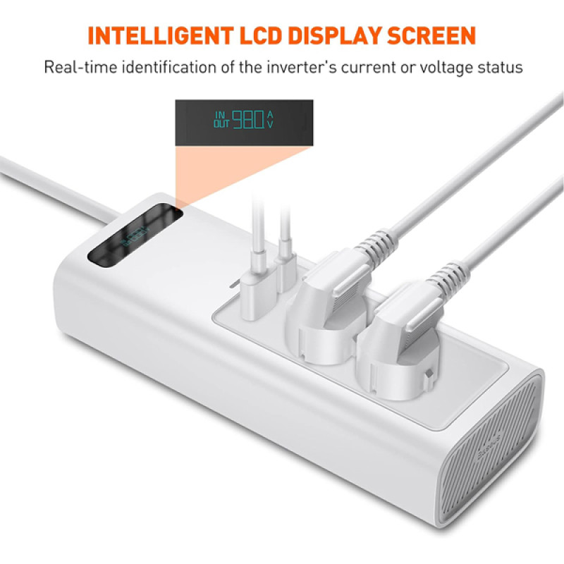 Inversor De Voltagem Para Carro Baseus 150 W (BS-CI15-1) USB-A / USB-C / 2 Tomadas / 110V - Branco