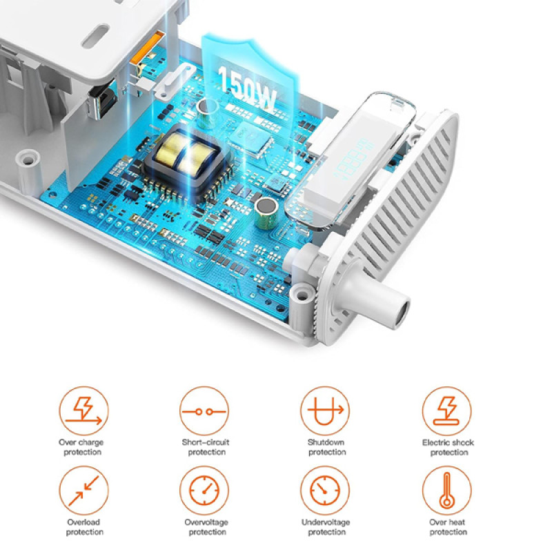 Inversor De Voltagem Para Carro Baseus 150 W (BS-CI15-1) USB-A / USB-C / 2 Tomadas / 110V - Branco