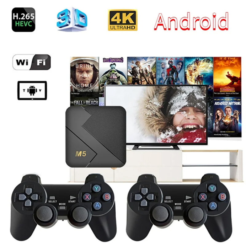Game Stick TV Box M5 Android TV / 10K / 2.4G / Com + 20000 Jogos - Preto
