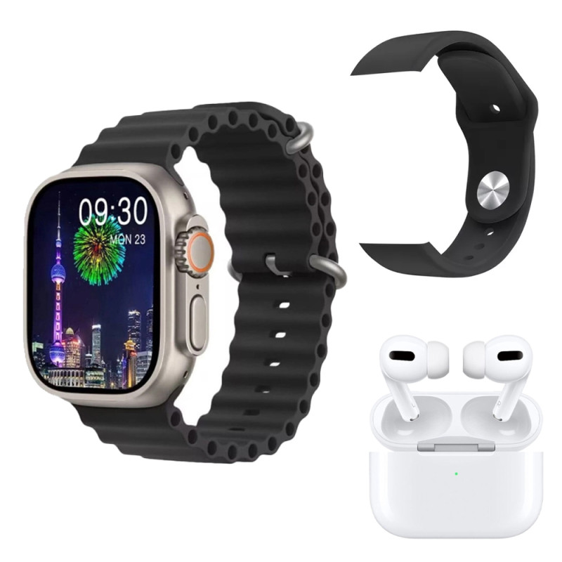 Kit Relogio Smartwatch HR5 Ultra3 Com Bluetooth + Fone de Ouvido + 2 ...