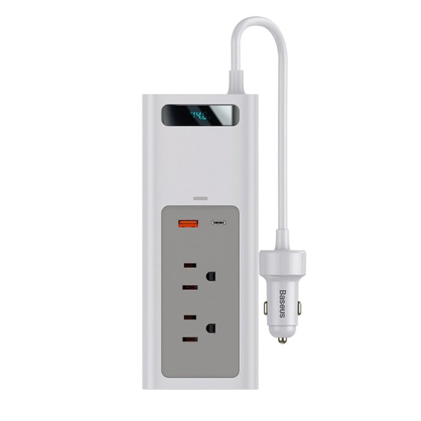 Inversor De Voltagem Para Carro Baseus 150 W (BS-CI15-1) USB-A / USB-C / 2 Tomadas / 110V - Branco